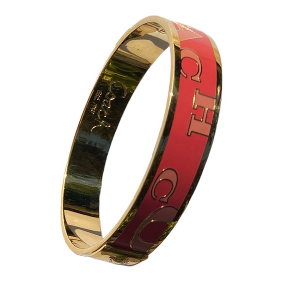 Coach | Jewelry | Coach Bright Pink Bangle Bracelet W Gold Hardware ...
